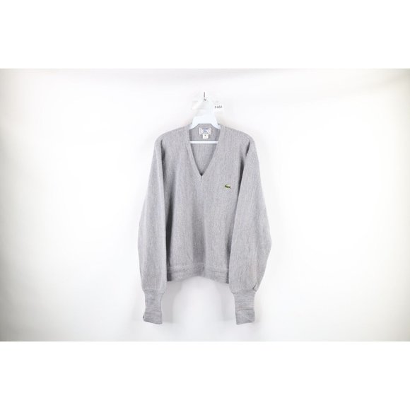 Lacoste | Sweaters | Vintage 8s Izod Lacoste Mens Medium Distressed Croc Logo Knit Sweater Gray ...